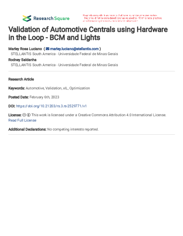 (PDF) Validation of Automotive Centrals using Hardware in the Loop - BCM and Lights