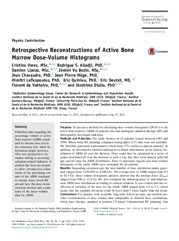 (PDF) Retrospective Reconstructions of Active Bone Marrow Dose-Volume ...