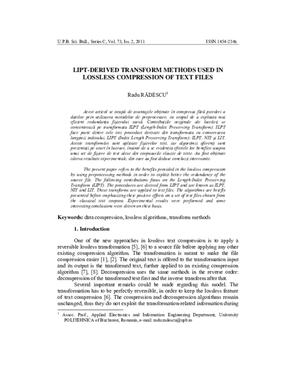 (PDF) LIPT-Derived Transform Methods Used in Lossless Compression of ...