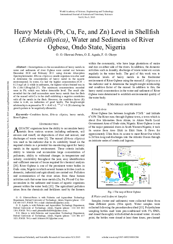 (PDF) Heavy Metals (Pb, Cu, Fe, And Zn) Level In Shellfish (Etheria ...