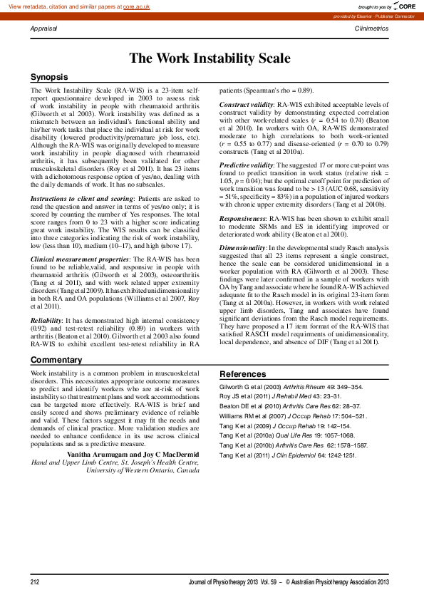 (PDF) The Work Instability Scale