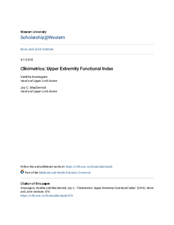 (PDF) Clinimetrics: Upper Extremity Functional Index