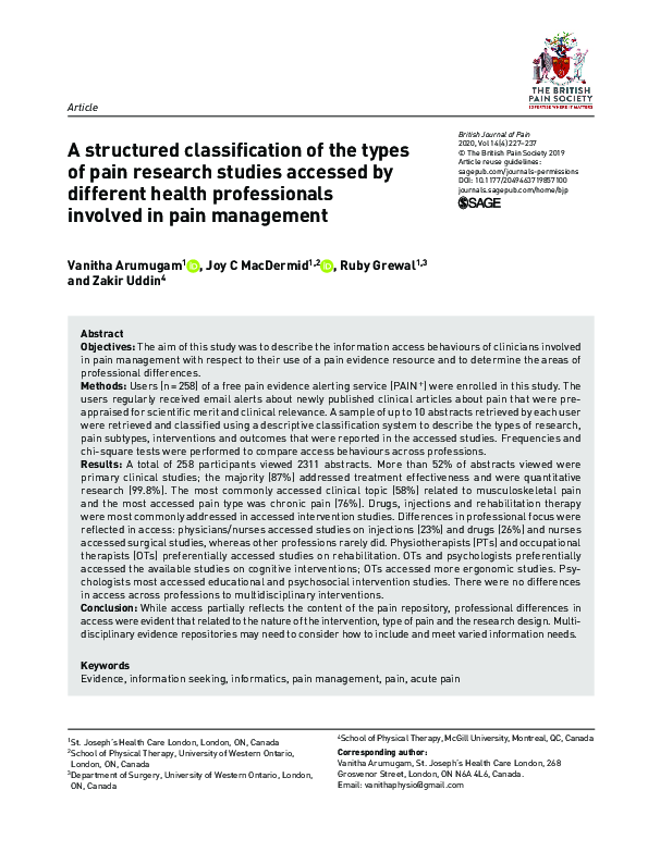 (PDF) A structured classification of the types of pain research studies ...