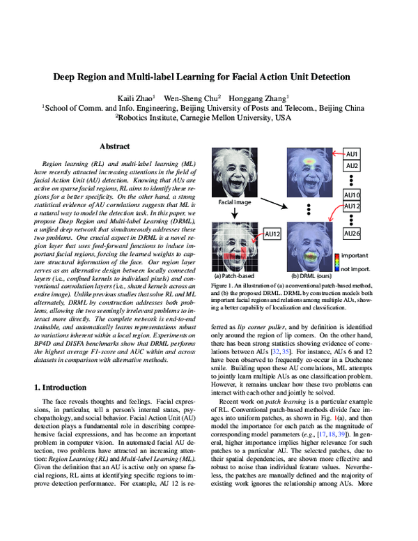 (PDF) Deep Region and Multi-label Learning for Facial Action Unit Detection