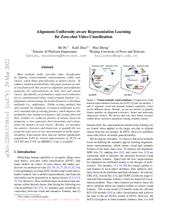 (PDF) Alignment-Uniformity aware Representation Learning for Zero-shot Video Classification