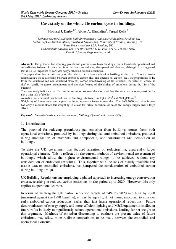 (PDF) Case Study on the Whole Life Carbon Cycle in Buildings