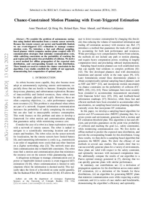 (PDF) Chance-Constrained Motion Planning with Event-Triggered Estimation