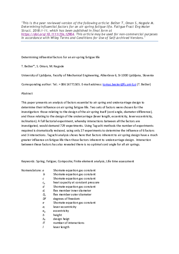 (PDF) Determining influential factors for an air spring fatigue life