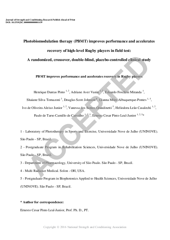 (PDF) Photobiomodulation therapy (PBMT) improves performance and ...
