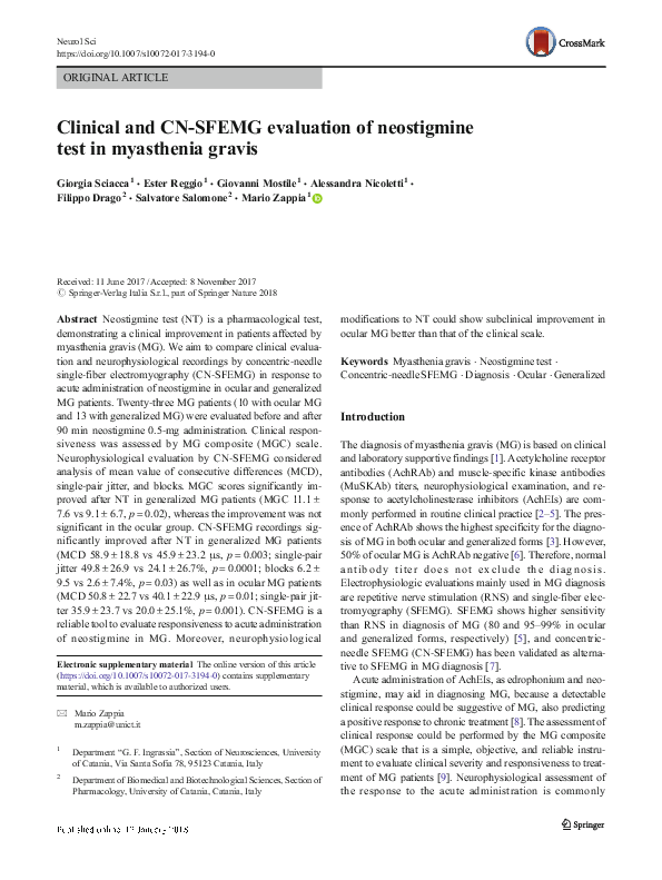 (PDF) Clinical and CN-SFEMG evaluation of neostigmine test in ...