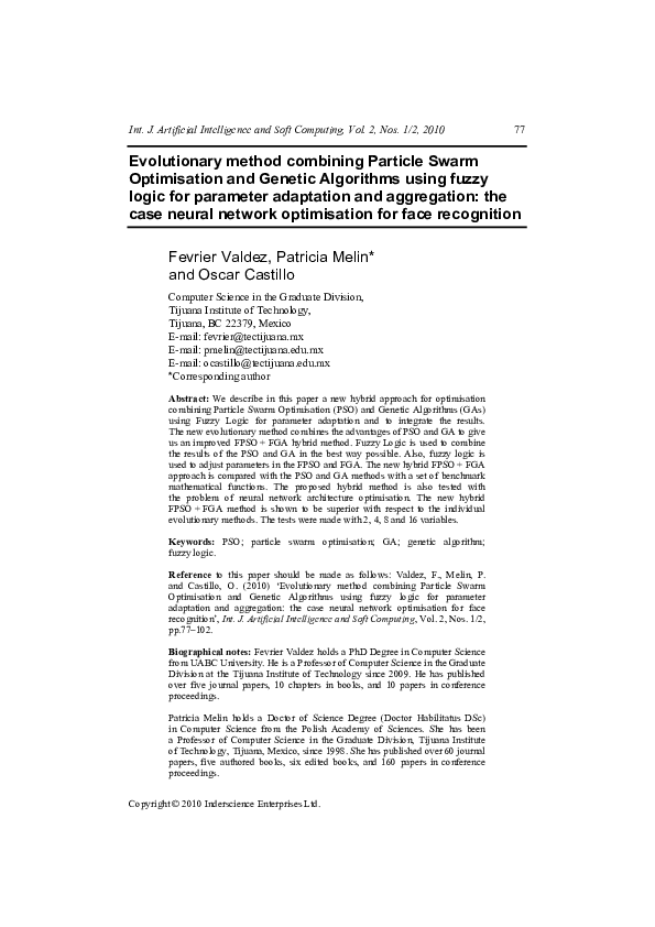 Evolutionary Method Combining Particle Swarm Optimisation And Genetic Algorithms Using Fuzzy 