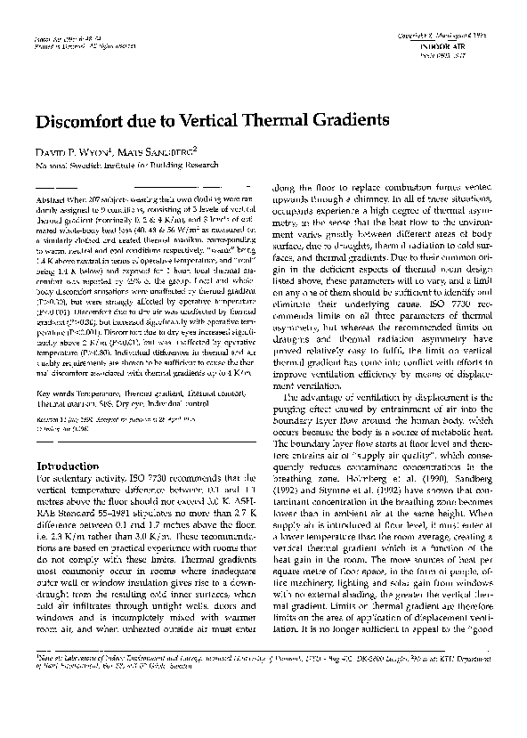 (PDF) Discomfort due to Vertical Thermal Gradients