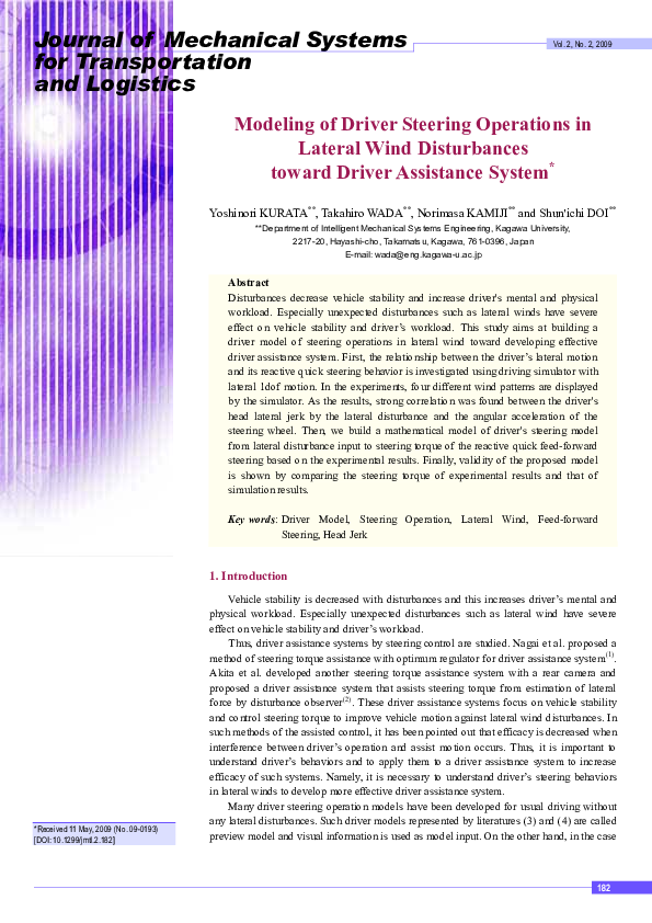 (PDF) Modeling of Driver Steering Operations in Lateral Wind ...