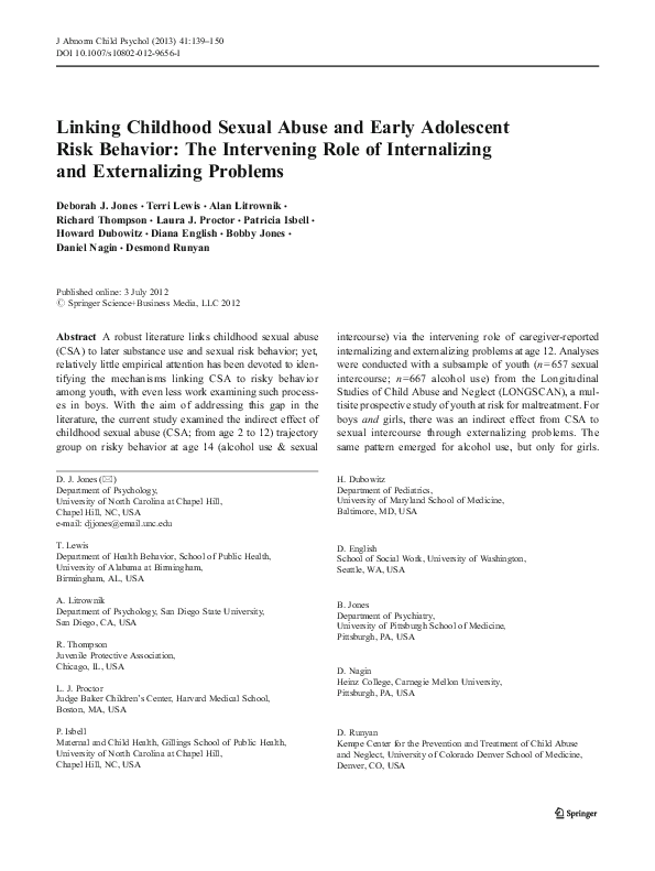 (PDF) Linking Childhood Sexual Abuse and Early Adolescent Risk Behavior: The Intervening Role of ...