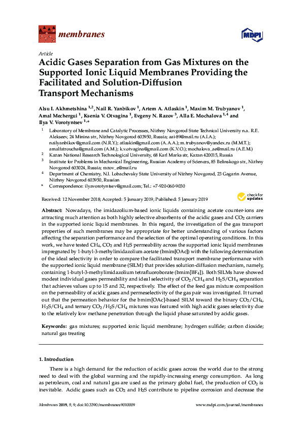 (PDF) Acidic Gases Separation from Gas Mixtures on the Supported Ionic ...