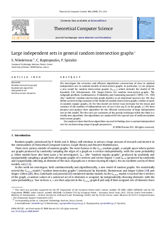 (PDF) Large independent sets in general random intersection graphs
