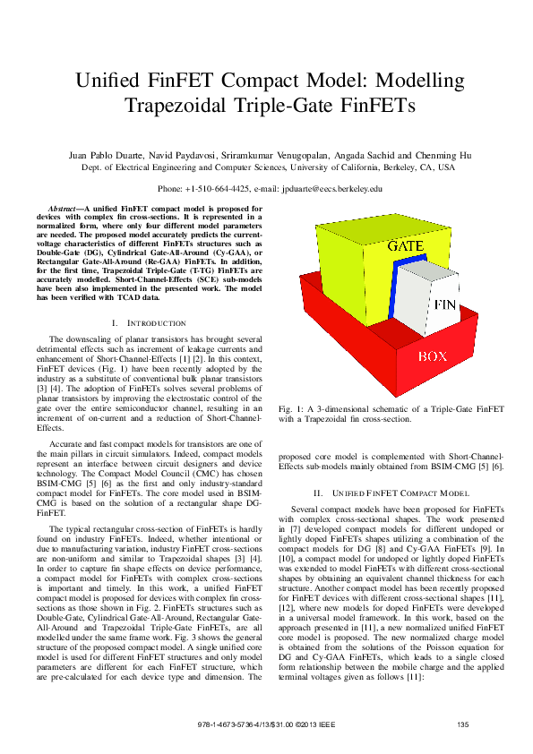 (PDF) Unified FinFET compact model: Modelling Trapezoidal Triple-Gate FinFETs