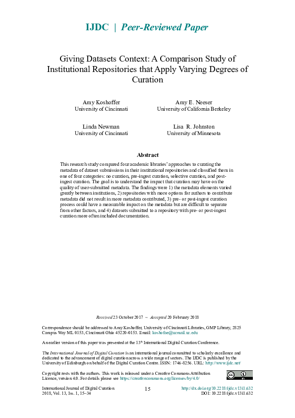 (PDF) Giving datasets context: a comparison study of institutional ...