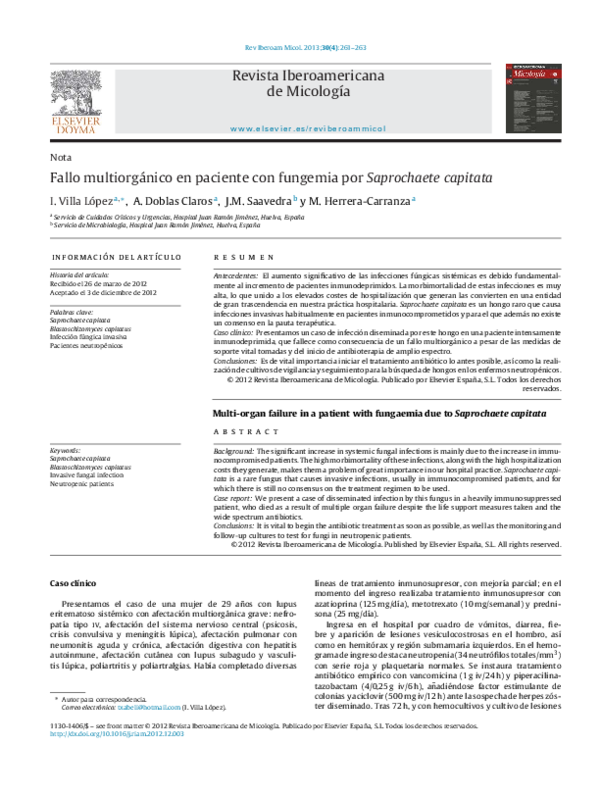(PDF) Fallo multiorgánico en paciente con fungemia por Saprochaete capitata