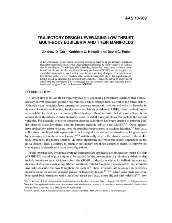 (PDF) Trajectory Design Leveraging Low-Thrust, Multi-Body Equilibria and their Manifolds