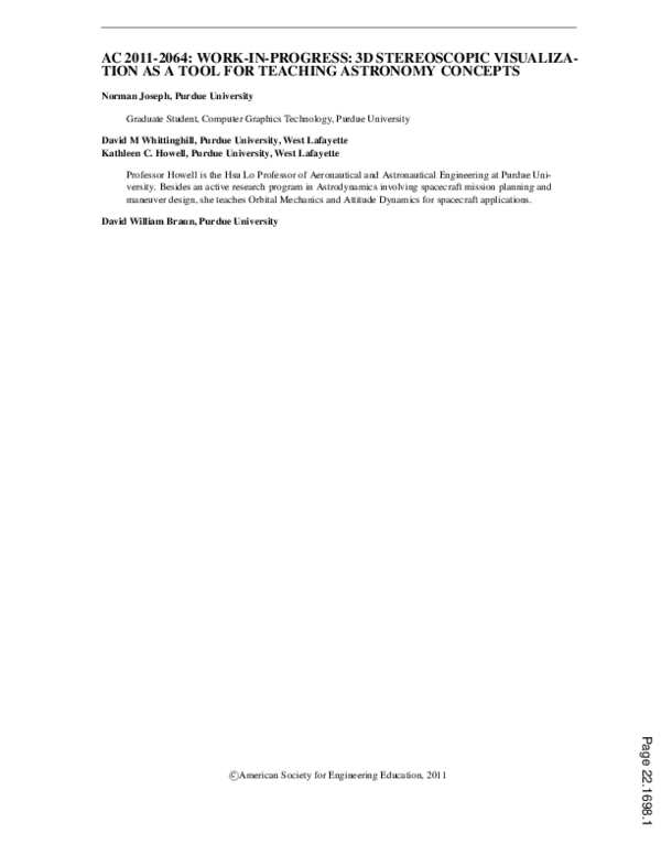 (PDF) Work in Progress: 3D Stereoscopic Visualization as a Tool for Teaching Astronomy Concepts