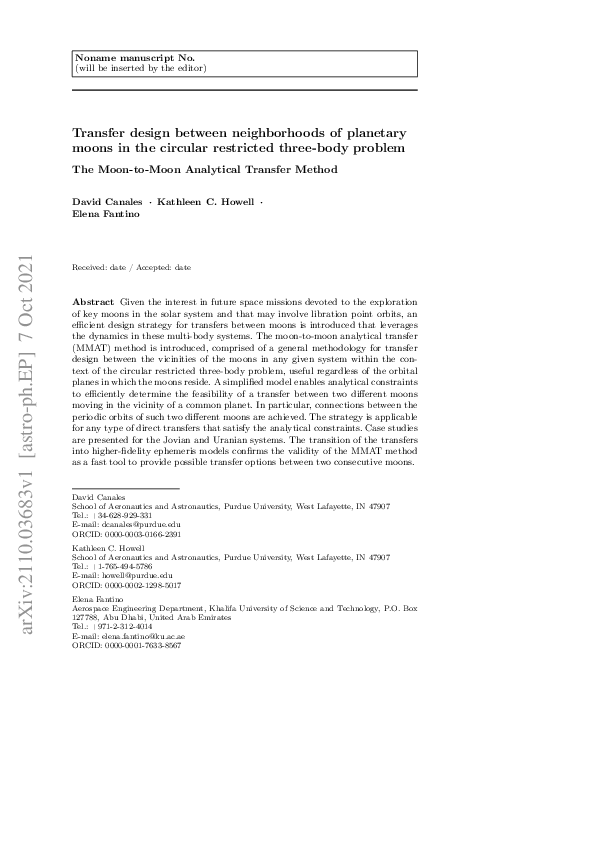 (PDF) Transfer design between neighborhoods of planetary moons in the ...