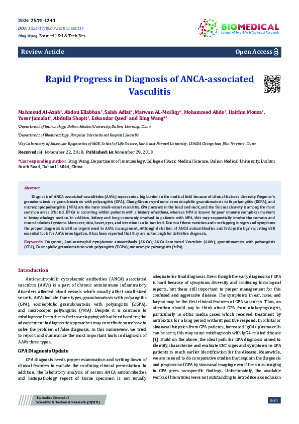 (PDF) Rapid Progress in Diagnosis of ANCA-associated Vasculitis