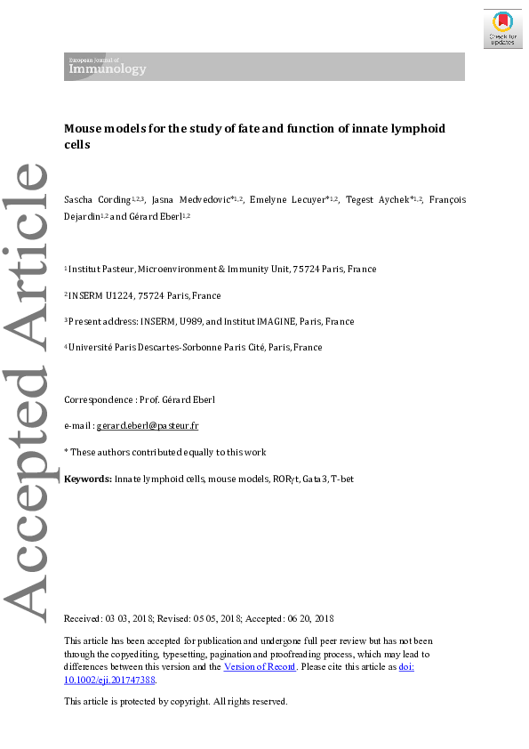 (PDF) Mouse models for the study of fate and function of innate ...