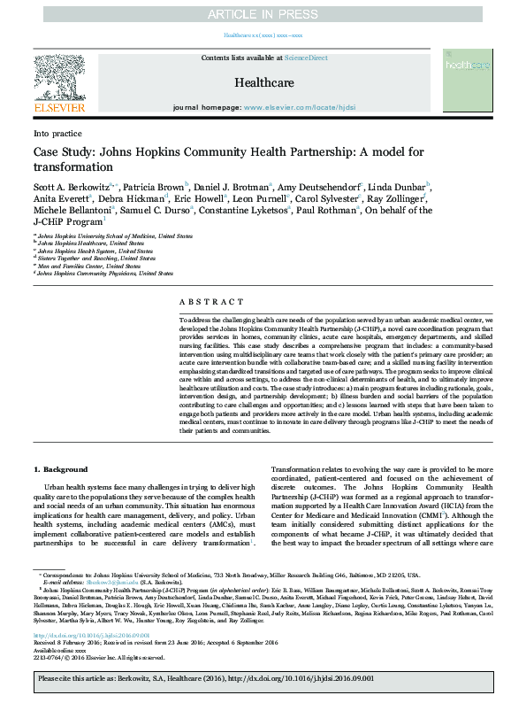 (PDF) Case Study: Johns Hopkins Community Health Partnership: A model ...