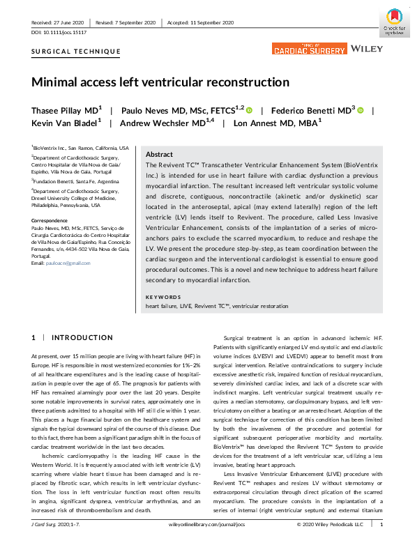 Minimal access left ventricular reconstruction