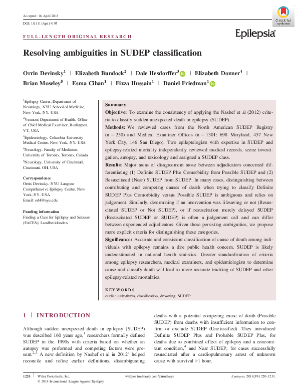 (PDF) Resolving ambiguities in SUDEP classification