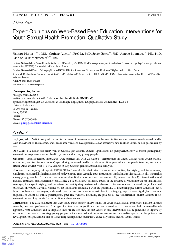 (PDF) Experts’ opinions on web-based peer education interventions for ...