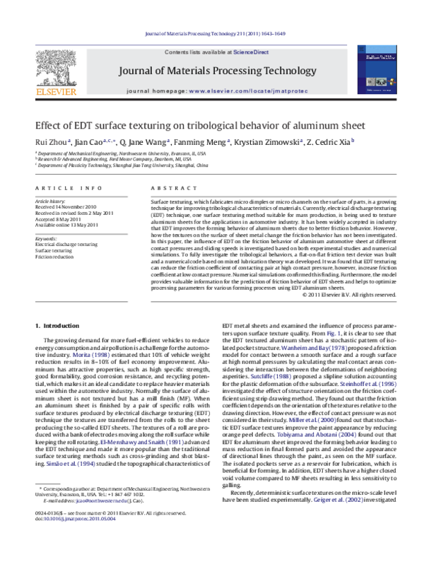 (PDF) Effect of EDT surface texturing on tribological behavior of ...