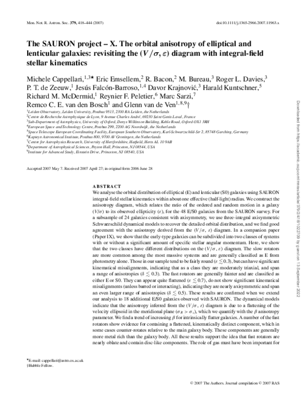 (PDF) The SAURON project - X. The orbital anisotropy of elliptical and ...