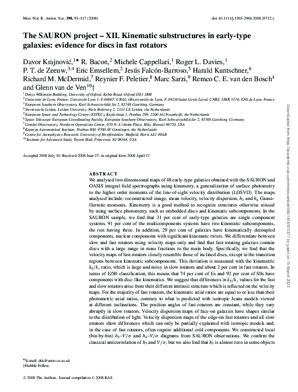 (PDF) The SAURON project - XII. Kinematic substructures in early-type ...