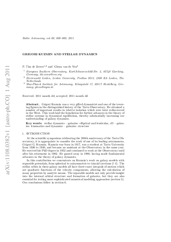 (PDF) Grigori Kuzmin and Stellar Dynamics