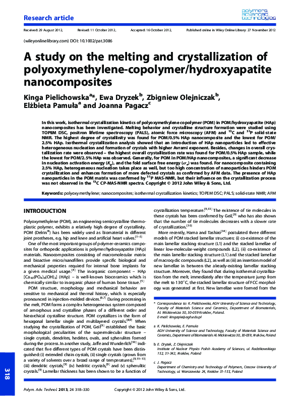 (PDF) A study on the melting and crystallization of polyoxymethylene ...