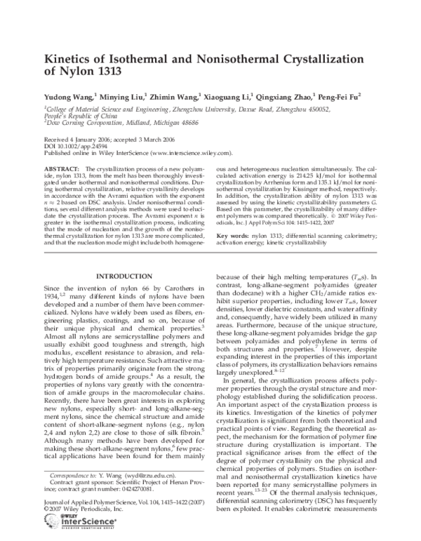 (PDF) Kinetics of isothermal and nonisothermal crystallization of nylon ...