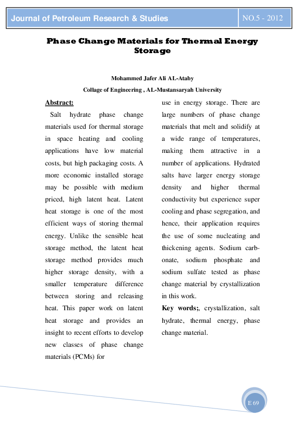 (PDF) Phase change materials for thermal energy storage