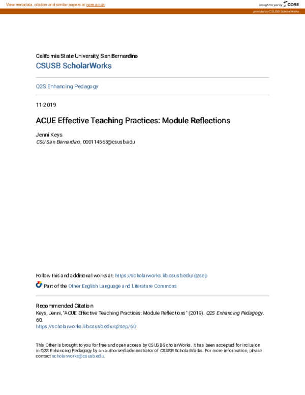 (PDF) ACUE Effective Teaching Practices: Module Reflections | Anne Lama ...