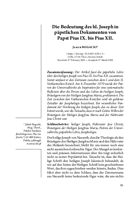 (PDF) Die Bedeutung des hl. Joseph in päpstlichen Dokumenten von Papst ...