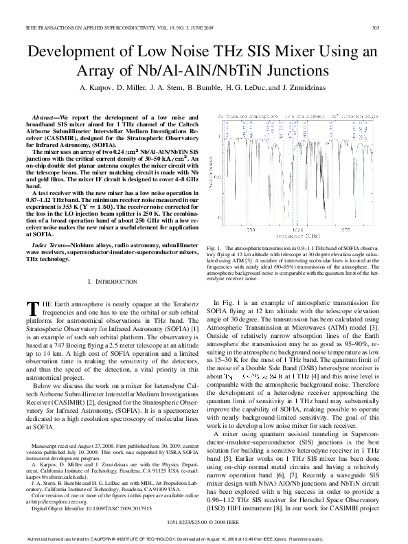 (PDF) Development of Low Noise THz SIS Mixer Using an Array of Nb/Al ...