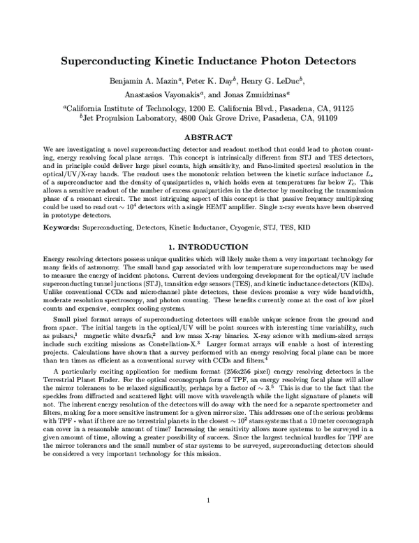 Pdf Superconducting Kinetic Inductance Photon Detectors