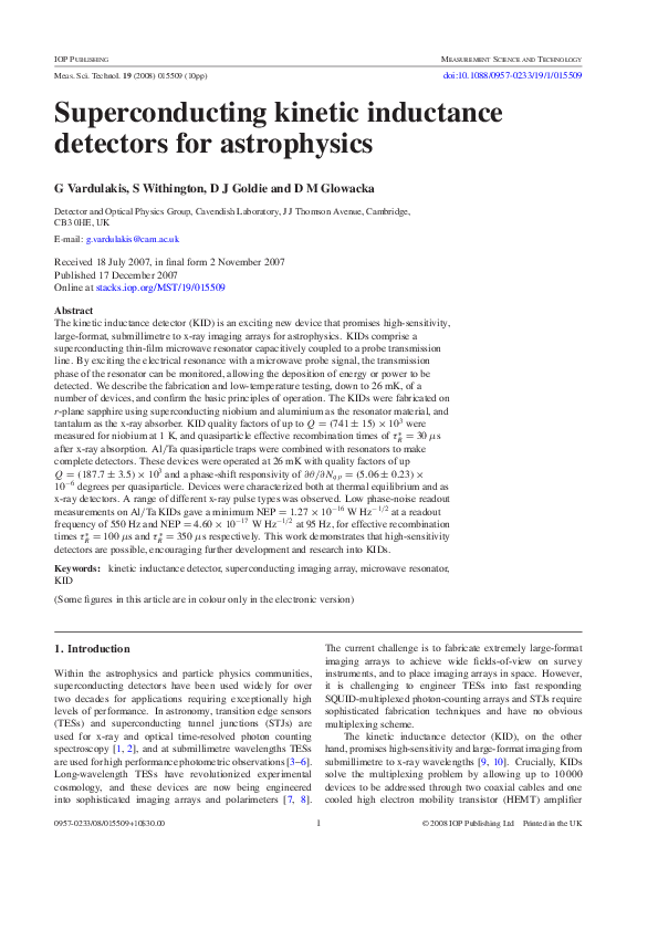 (PDF) Superconducting kinetic inductance detectors for astrophysics ...