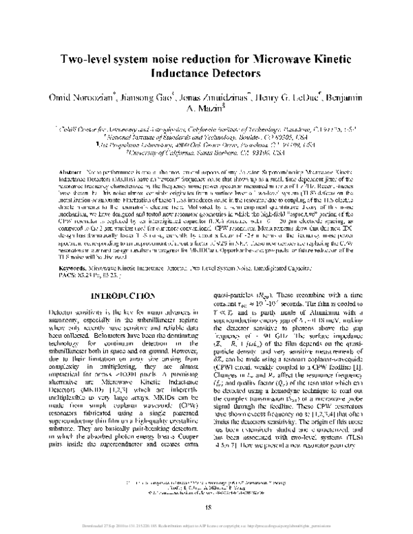 (PDF) Two-level system noise reduction for Microwave Kinetic Inductance Detectors