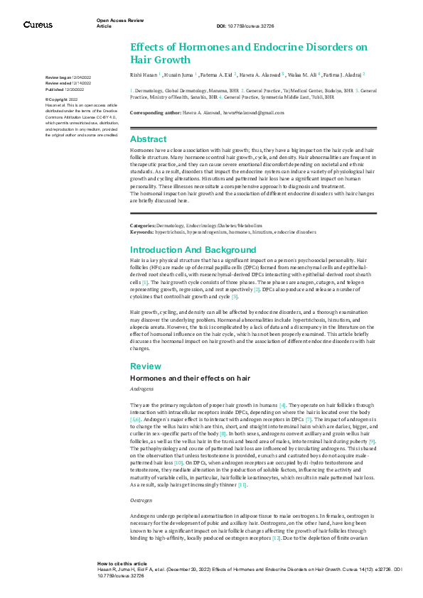 (PDF) Effects of Hormones and Endocrine Disorders on Hair Growth