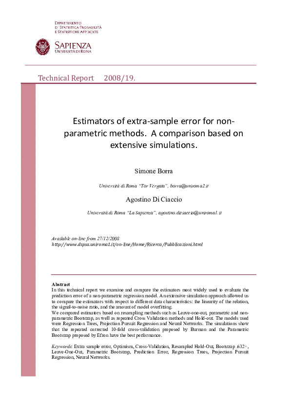 (PDF) Estimators of extra-sample error for non- parametric methods. A comparison based on ...