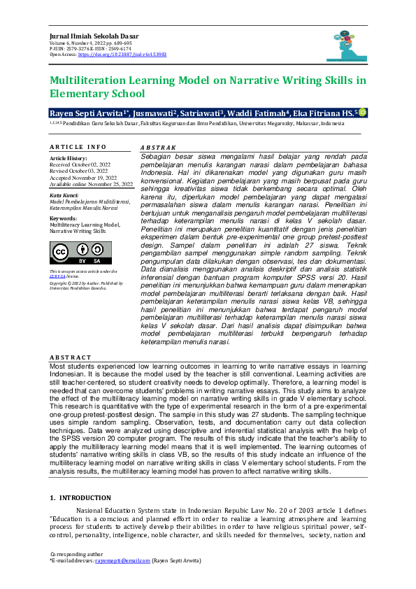 (PDF) Multiliteration Learning Model on Narrative Writing Skills in ...