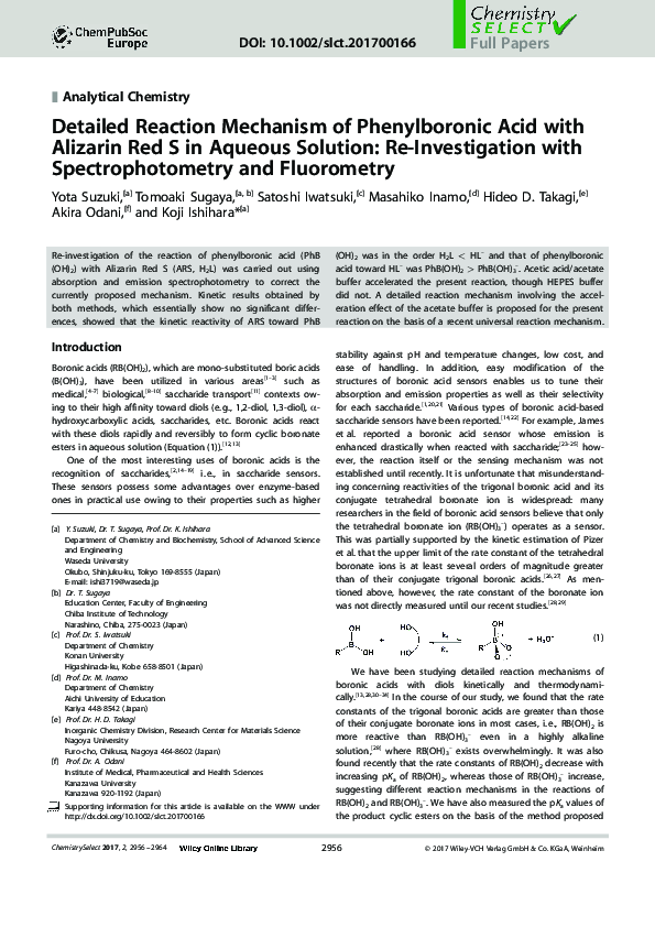 (PDF) Detailed Reaction Mechanism of Phenylboronic Acid with Alizarin ...