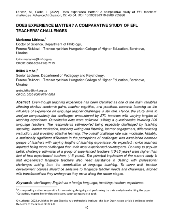 (PDF) Does Experience Matter? A Comparative Study of Efl Teachers ...